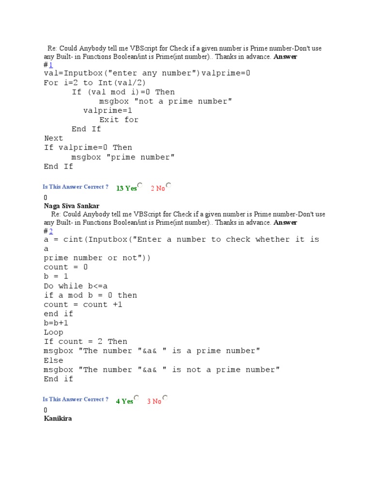 VB Script PRime No | PDF | Computer Programming | Software Engineering