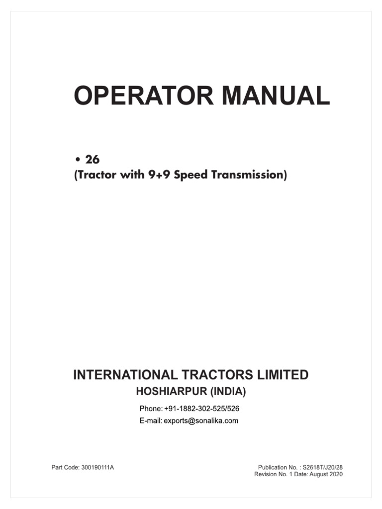 Solis 26 9+9 Manual | PDF | Tractor | Motor Vehicle