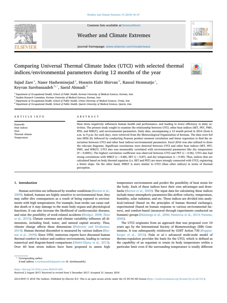 Comparing Universal Thermal Climate Index UTCI With Sele - 2018 ...