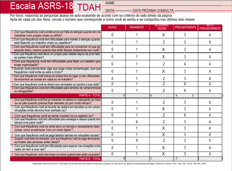 Escala Tdah Adultos ASRS 18 | Download grátis PDF | Transtorno de ...