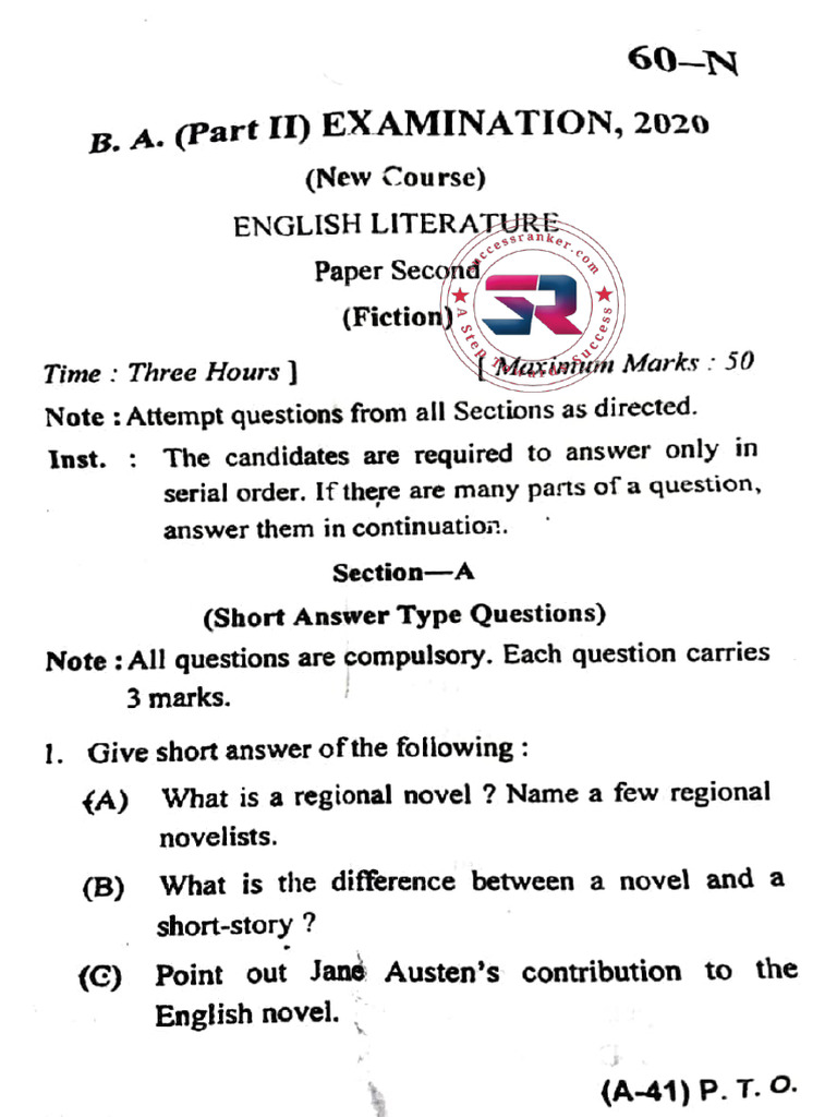CSJMU B.A. English Literature Exam 2020 | PDF | Jane Austen