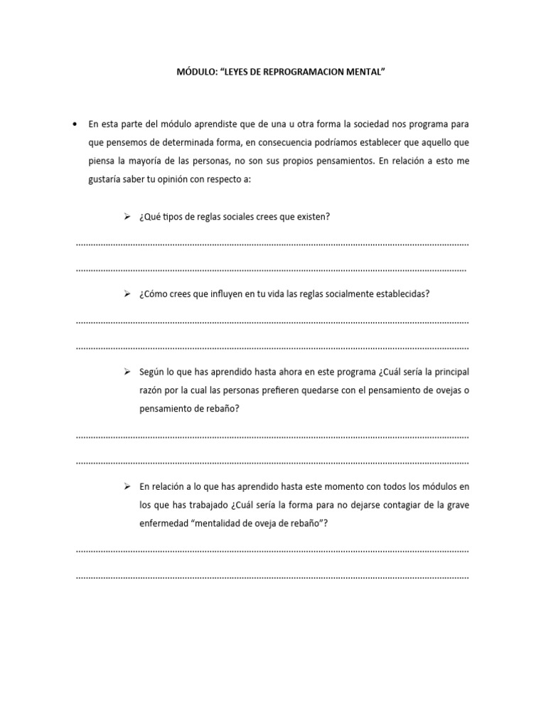 6 Reprogramación Mental Hoja Trabajo | PDF | Pensamiento | Mente