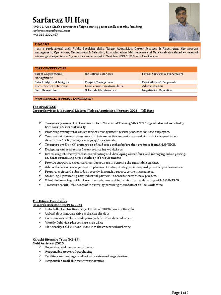 CV Sarfaraz Updated July 22 | PDF | Business