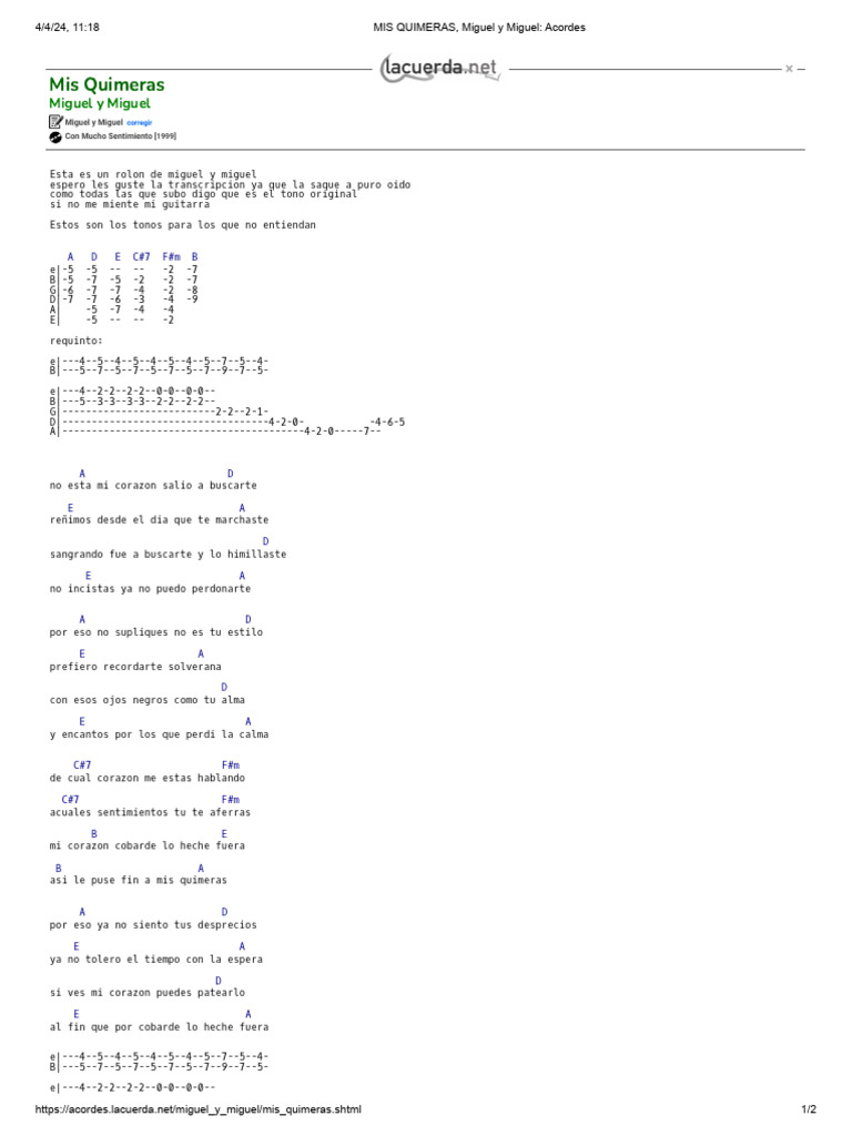 MIS QUIMERAS, Miguel y Miguel | PDF | Música grabada