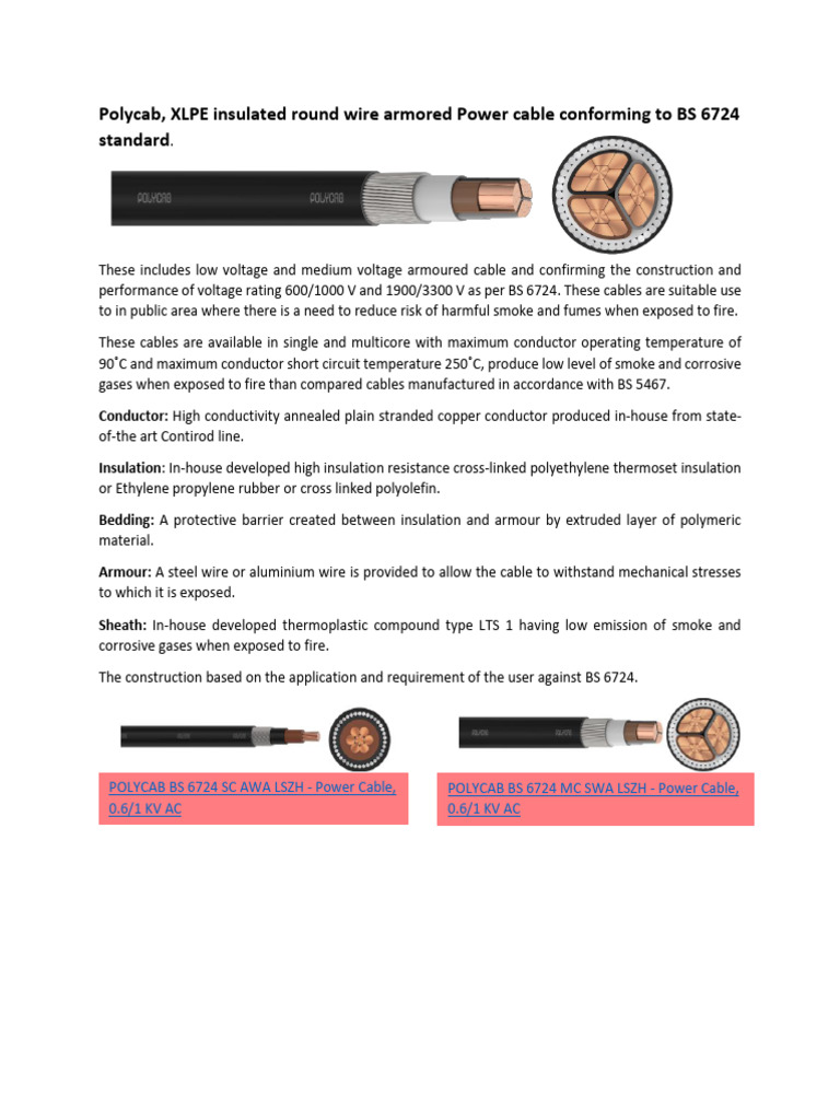 LV Power Cable BS 6724 | PDF | Insulator (Electricity) | Alternating ...