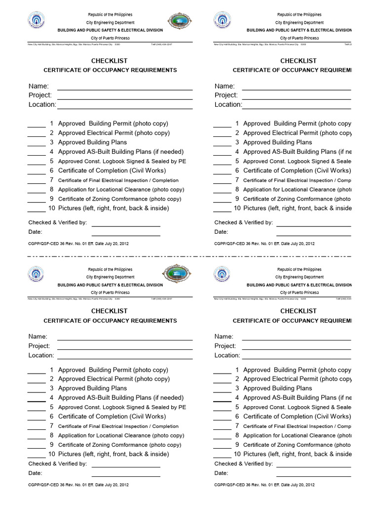 02d - CGPPQSF-CED 36 Rev - No - 01 - Checlist For Occupancy Permit ...