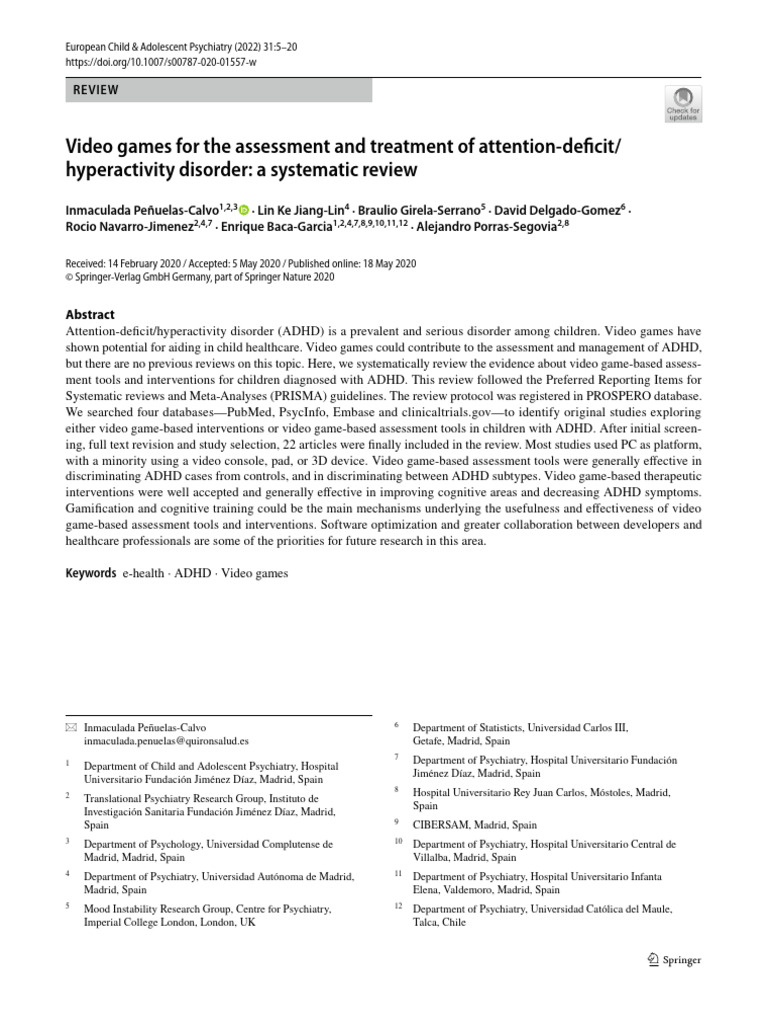 Video Games For The Assessment and Treatment of Attention-Deficithyperactivity Disorder A ...