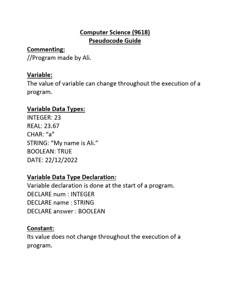 Pseudocode-Guide-9618 | Download Free PDF | Boolean Data Type | Computer Program