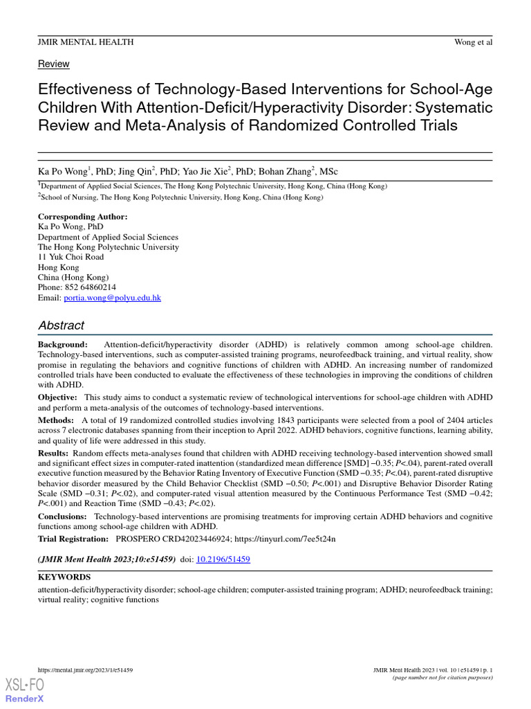 Effectiveness of Technology-Based Interventions For School-Age Children ...