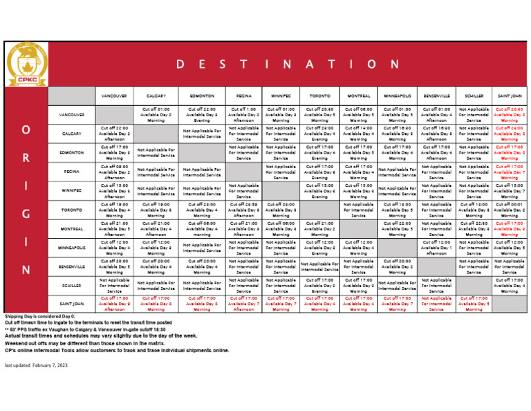 Cpkc Ims Transit Matrix April23 Pdf Public Transport Consumer Goods