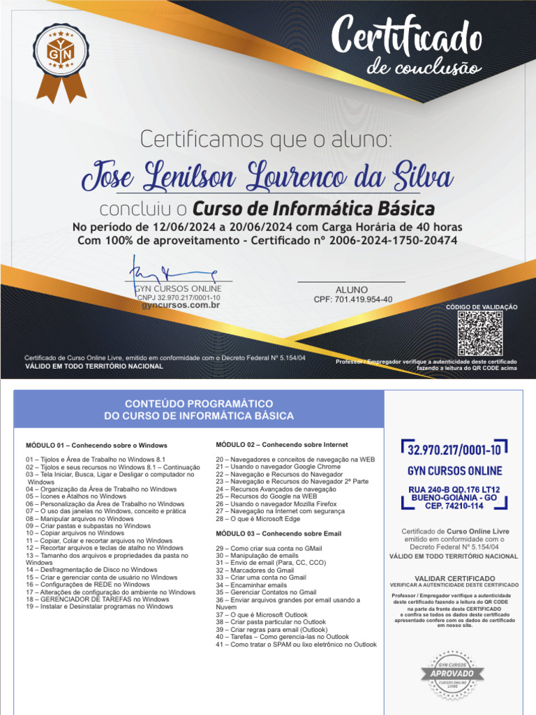 Certificado INFORMATICA BÁSICA | PDF | Microsoft Windows | Gmail