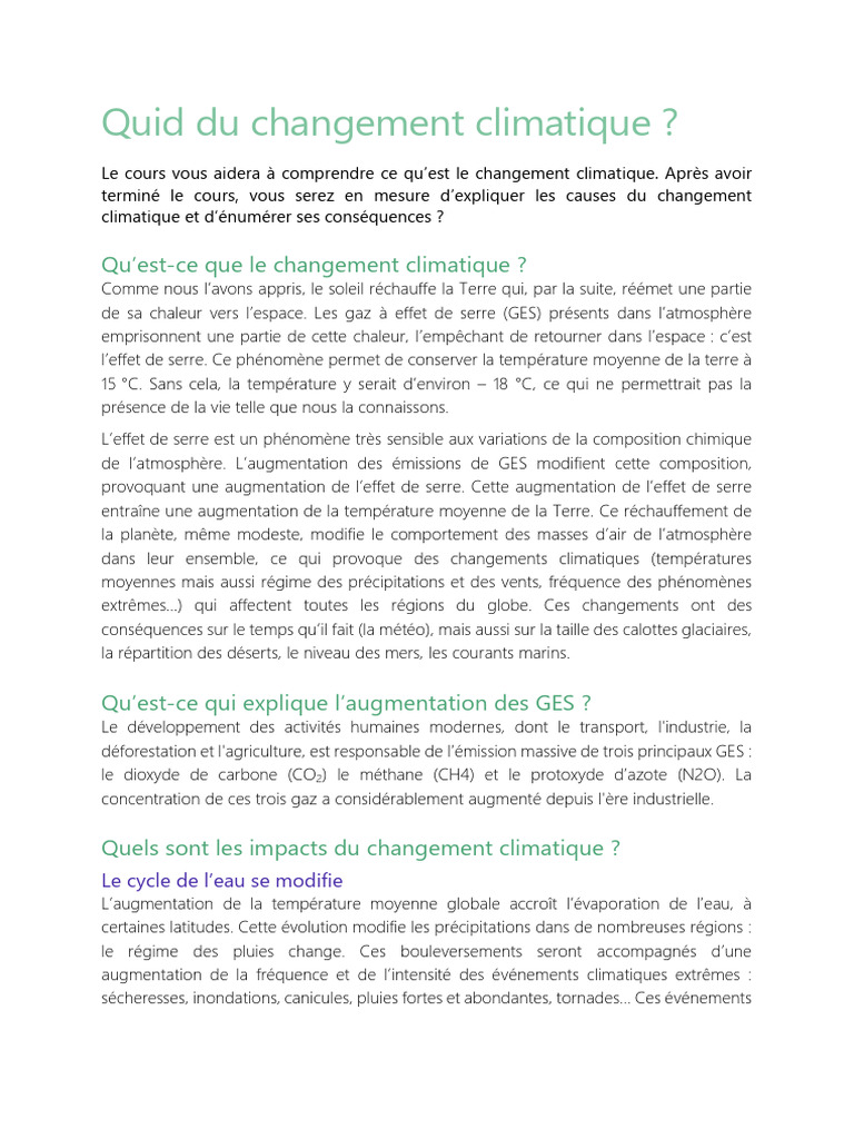 Comprendre le changement climatique | PDF | Effet de serre ...