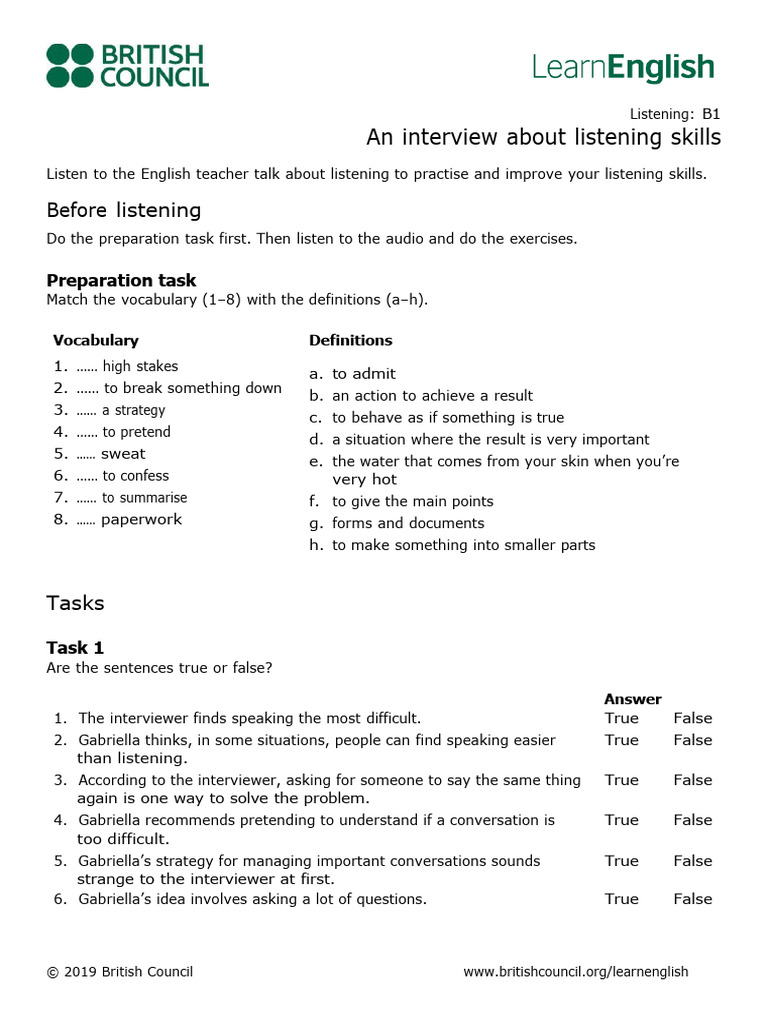 B1 Listening Skills Interview Guide | PDF | Human Communication | Learning