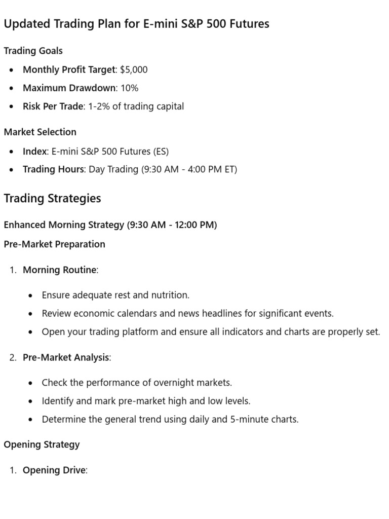 E-mini S&P 500 Futures Trading Plan | PDF | Market Trend | Order (Exchange)