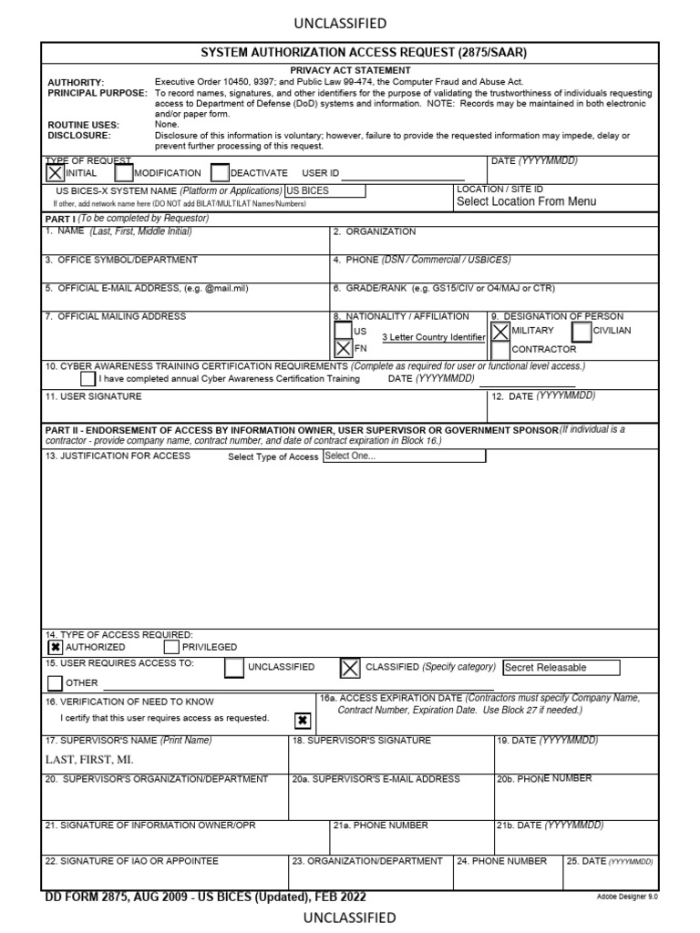 System Authorization Access Request (2875/saar) | PDF | Cyberspace ...