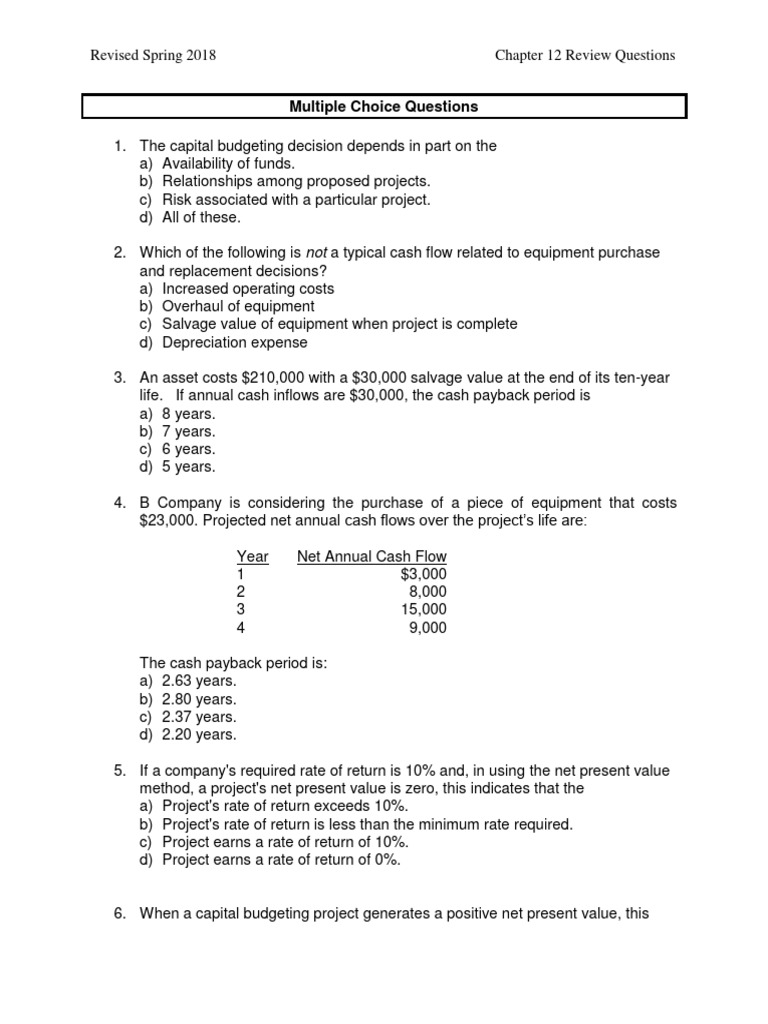 Chapter 12 Questions | PDF | Net Present Value | Present Value