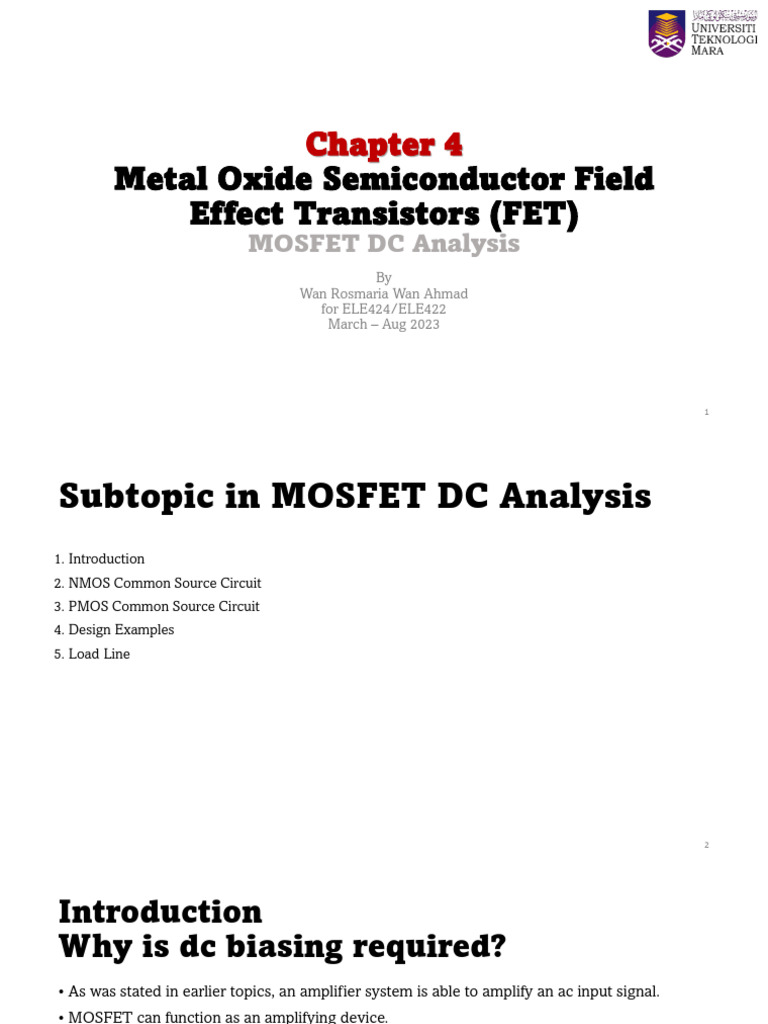 CHAP 4 MOSFET DC ANALYSIS (Part 2) | PDF | Mosfet | Electronic Circuits