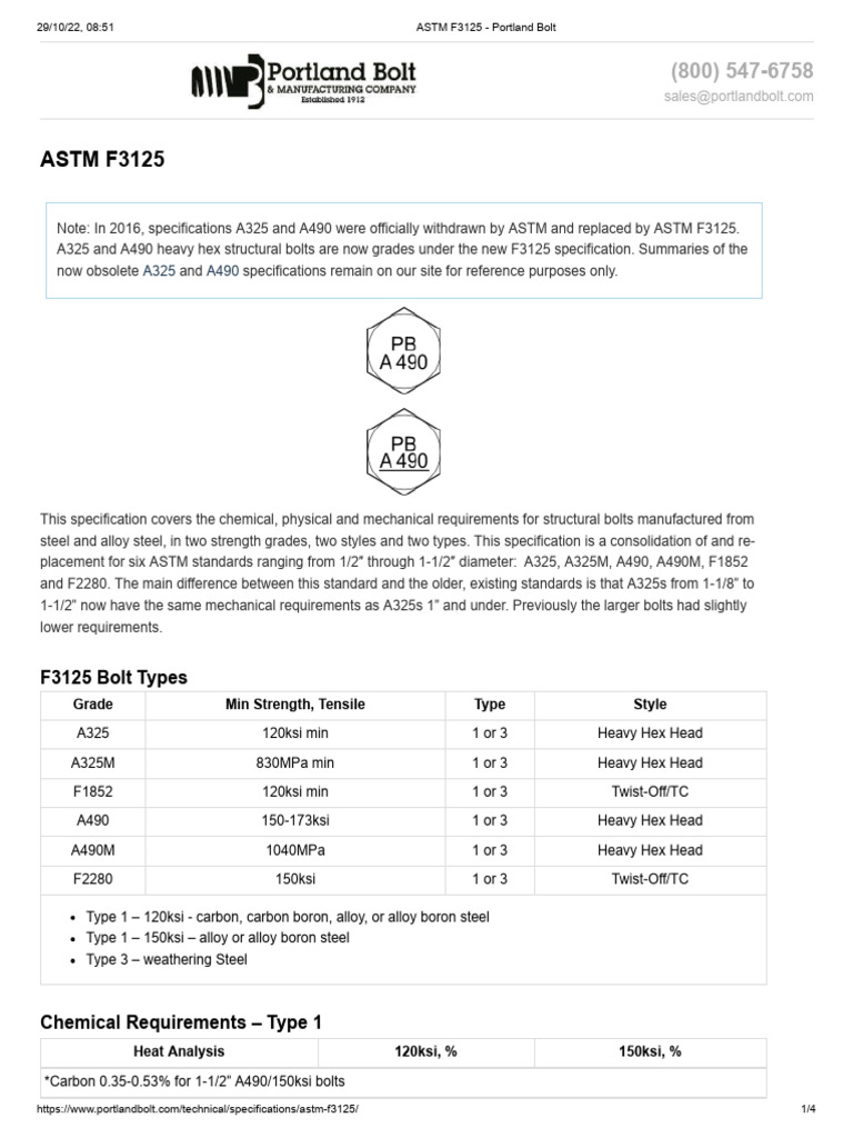 ASTM F3125 Structural Bolt Standards | PDF | Screw | Steel