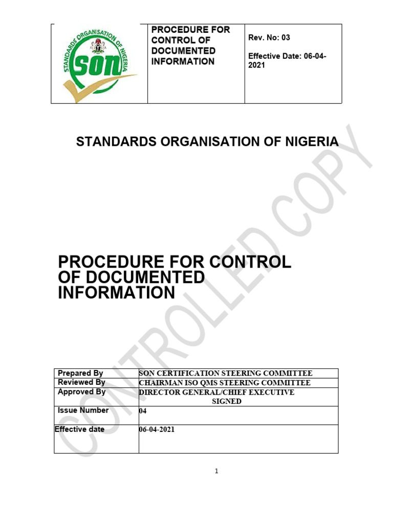 So Procedure For Control of Documented Information | PDF | Audit