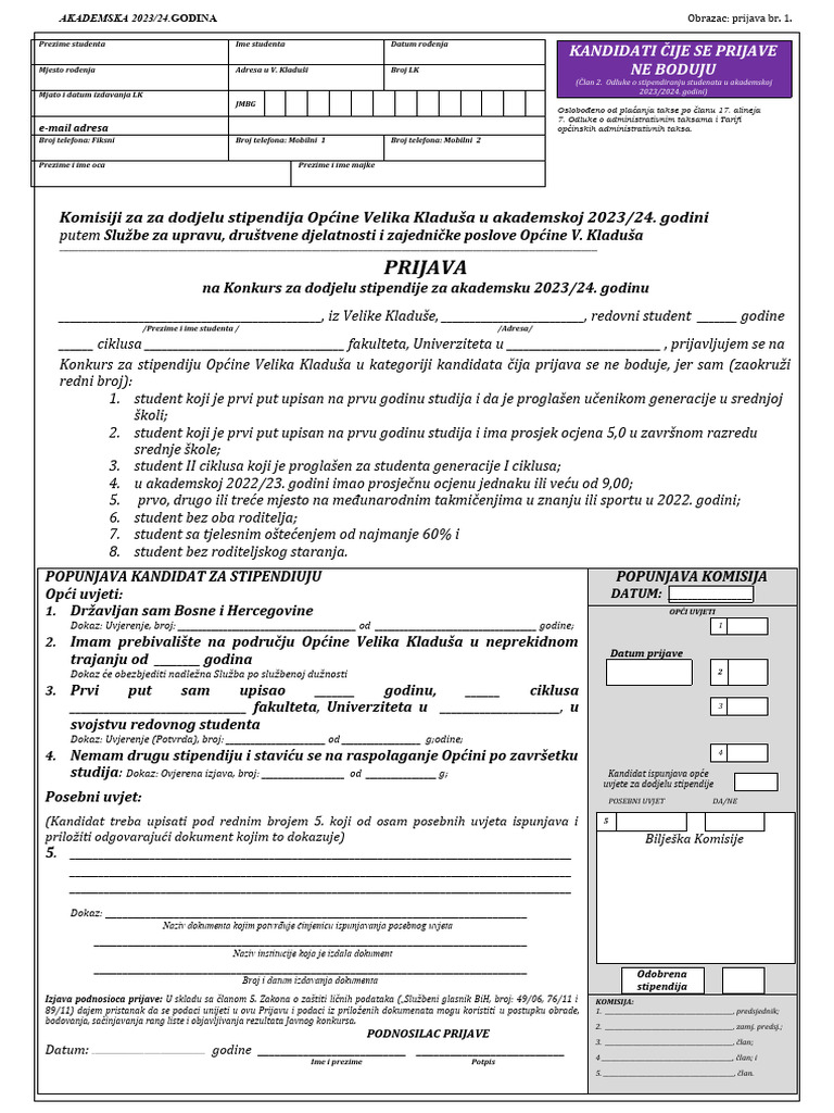 Prijava-Obrazac 1 Stip - 24 | PDF