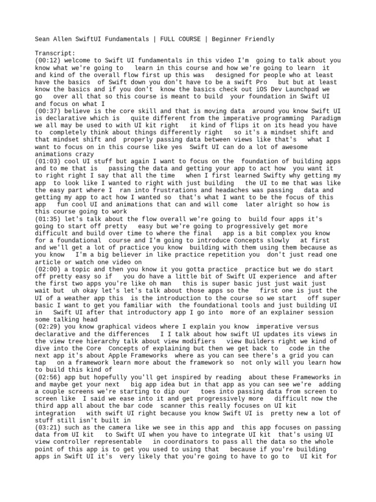 Sean Allen SwiftUI Fundamentals - FULL COURSE - Beginner Friendly | PDF | Xcode | Ios