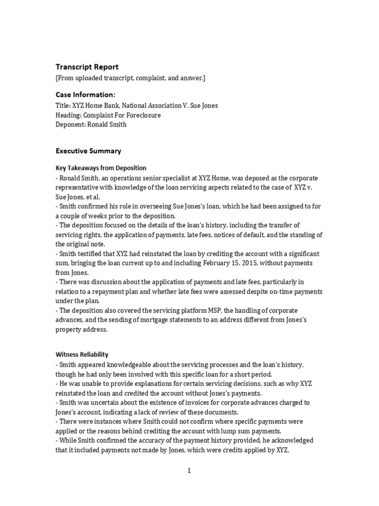 AI Law Transcript Summary Example | PDF | Deposition (Law) | Loans
