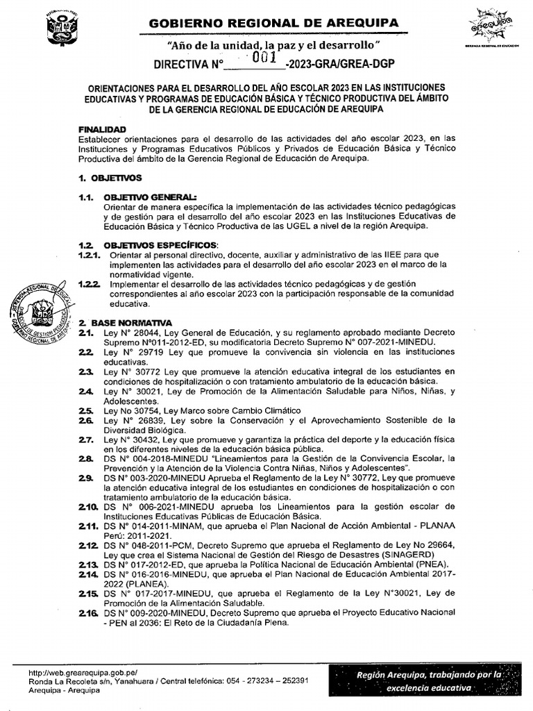 "Ano de La Unidad, La Paz y El Desarrollo" - 2023-GRA/GREA-DGP ...