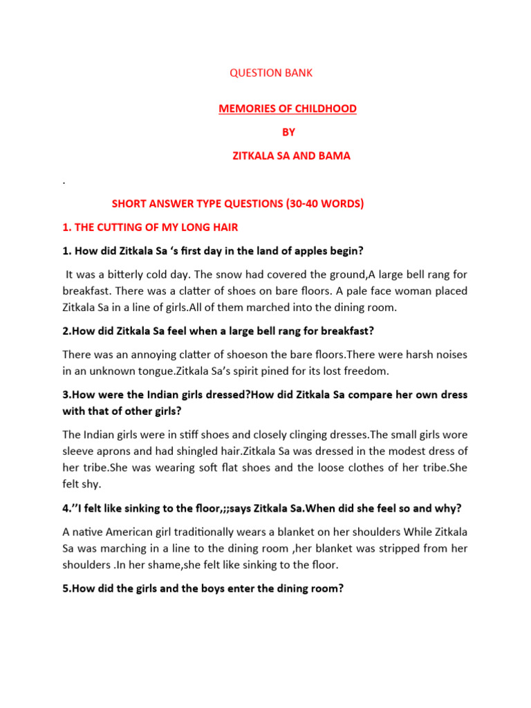 5.question Bank FOR MEMORIES OF CHILDHOOD | PDF | Dalit