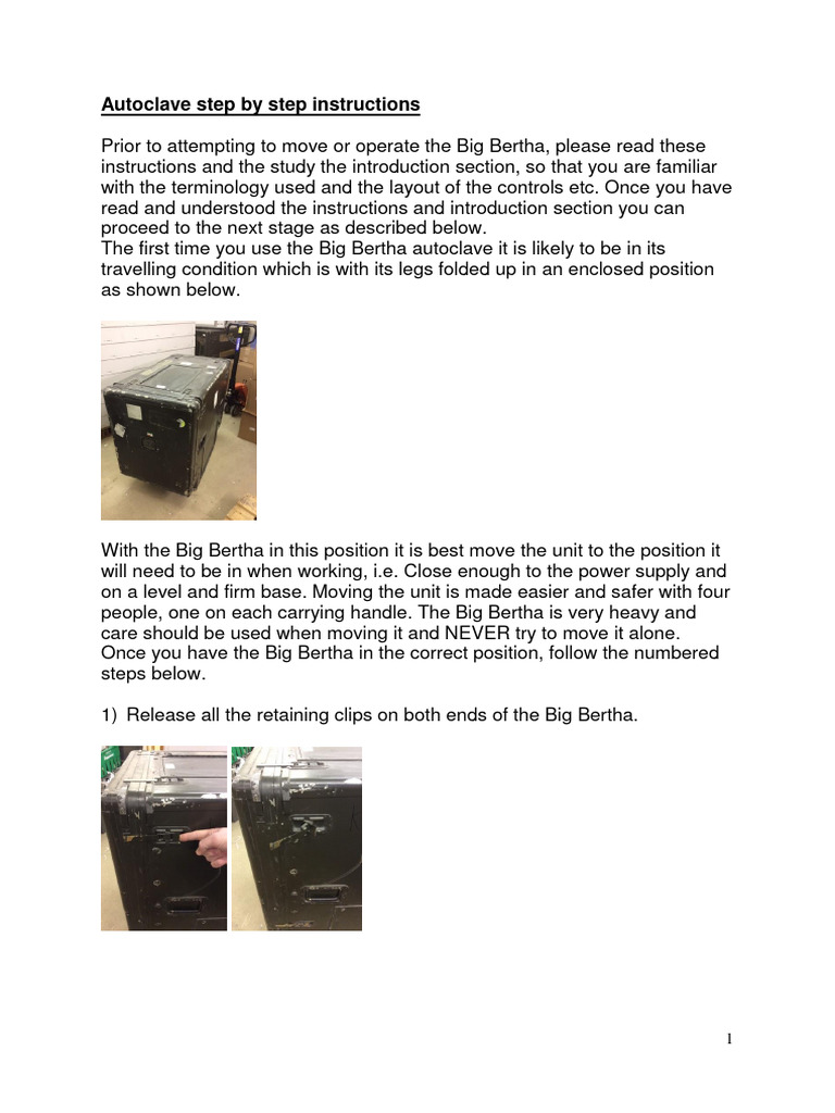 Autoclave Step by Step Instructions | PDF | Door | Pressure