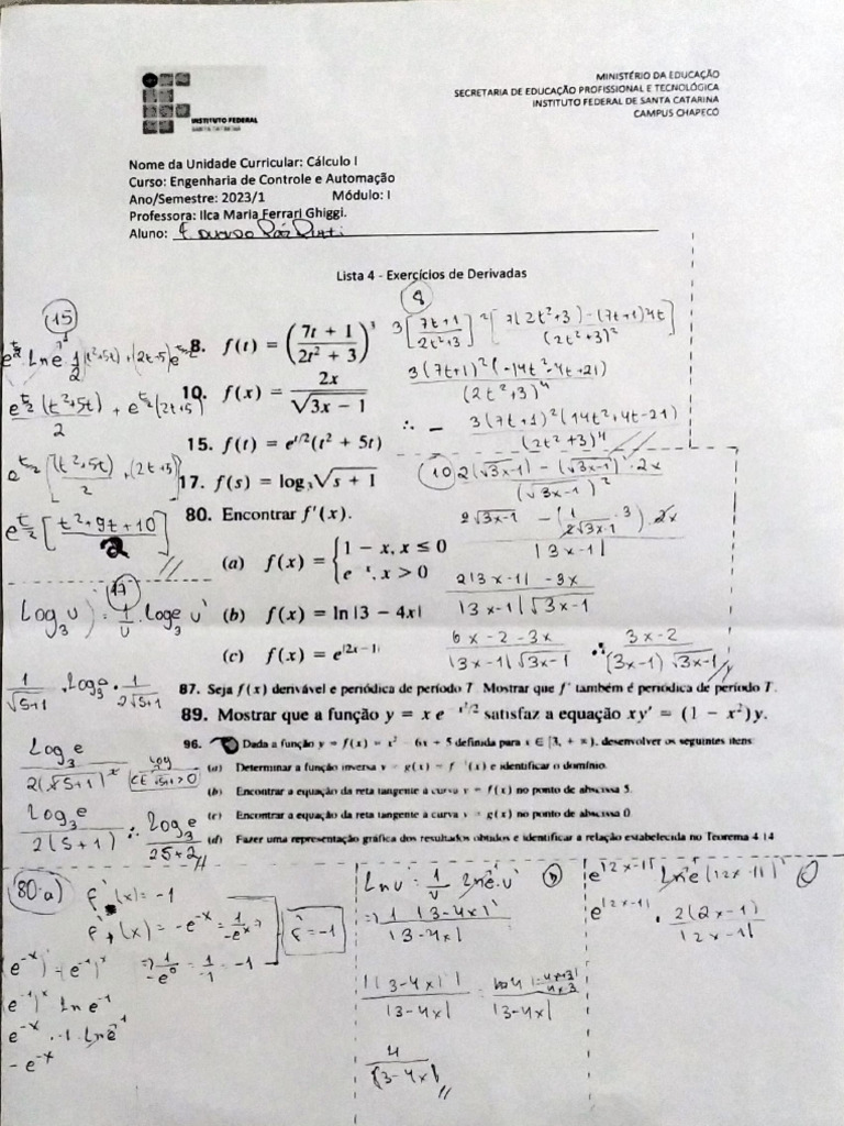 Exercício de Derivadas pt.2 | PDF | Física Matemática | Cálculo