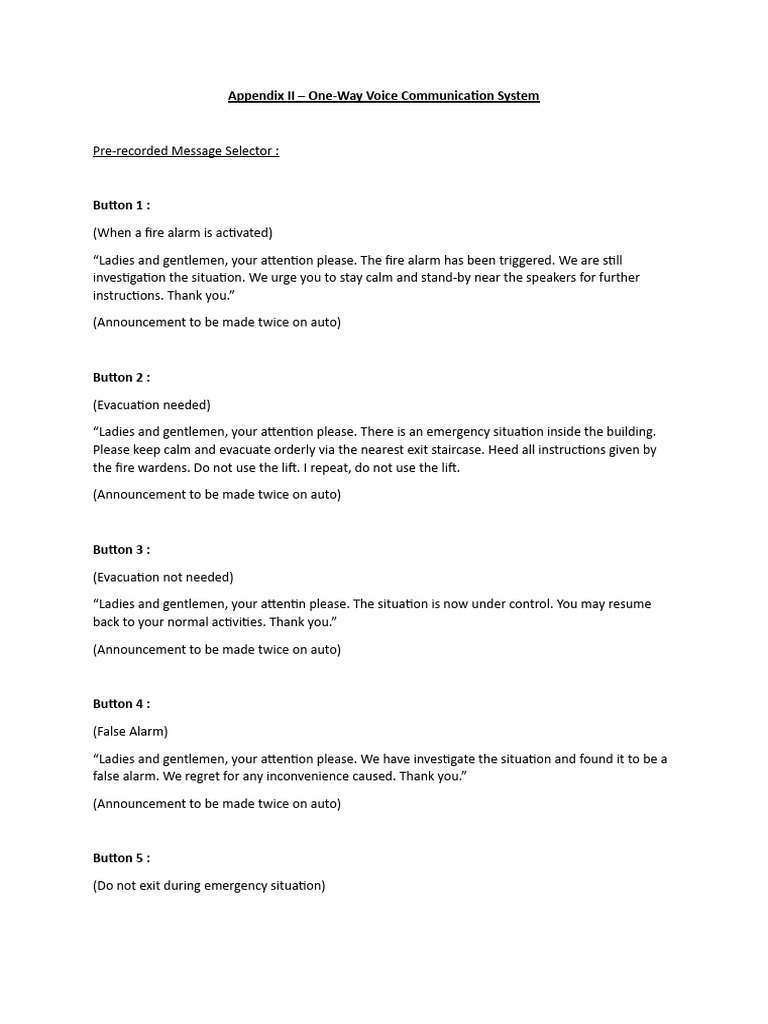 Appendix II One-Way Voice Evacuation System | PDF | Disaster ...