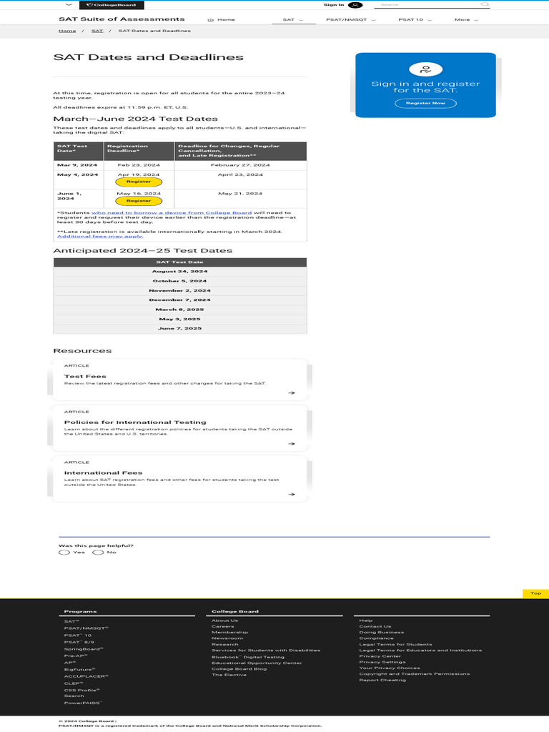 SAT Dates and Deadlines - SAT Suite College Boa | PDF | Tests | Student ...