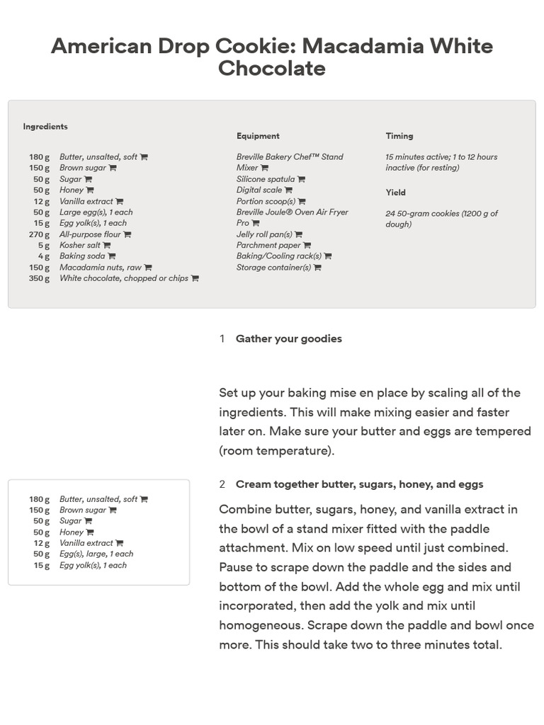 American Drop Cookie: Macadamia White Chocolate | PDF | Baking | Oven