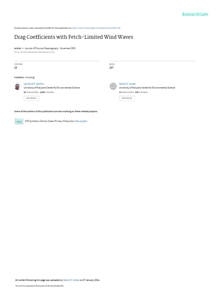 Drag Coefficients With Fetch-Limited Wind Waves | PDF | Errors And ...