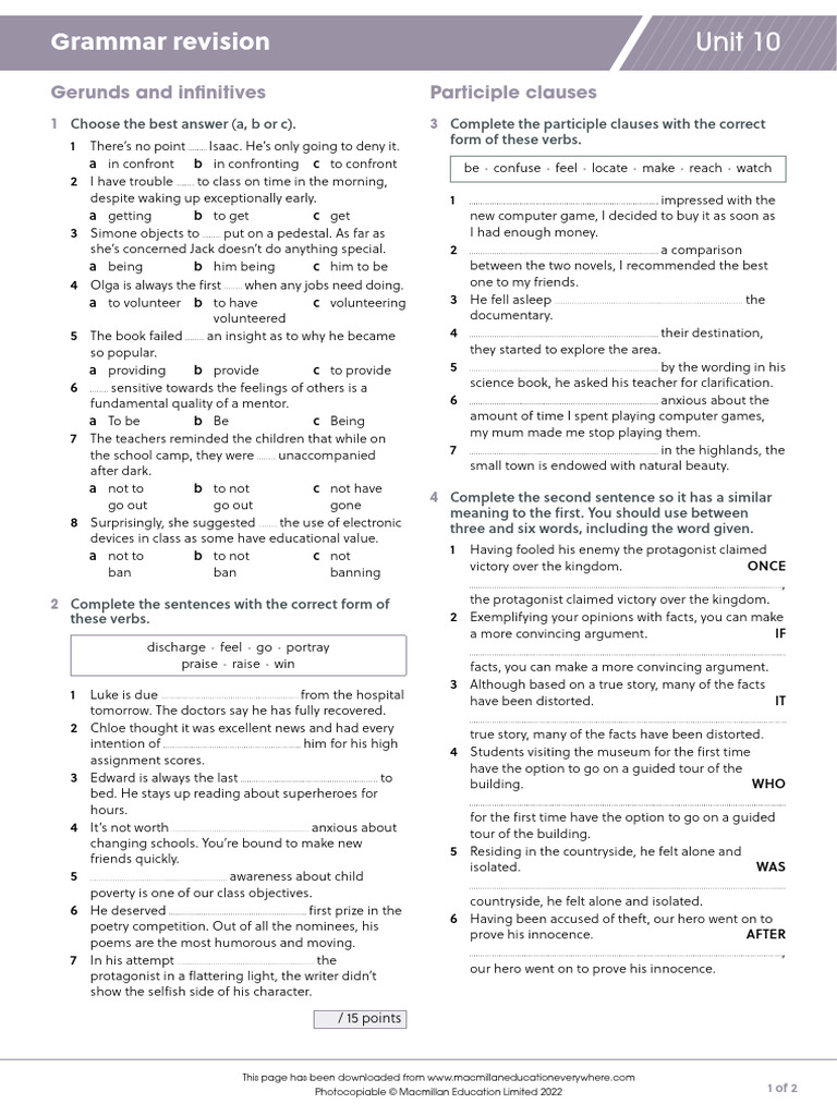 C1 Unidad 10. Repaso Gramática Macmillan | PDF
