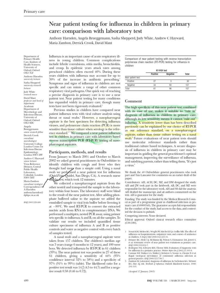 2:12:24 Near Patient Testing Influenza - Harnden 2003 | PDF | Influenza ...