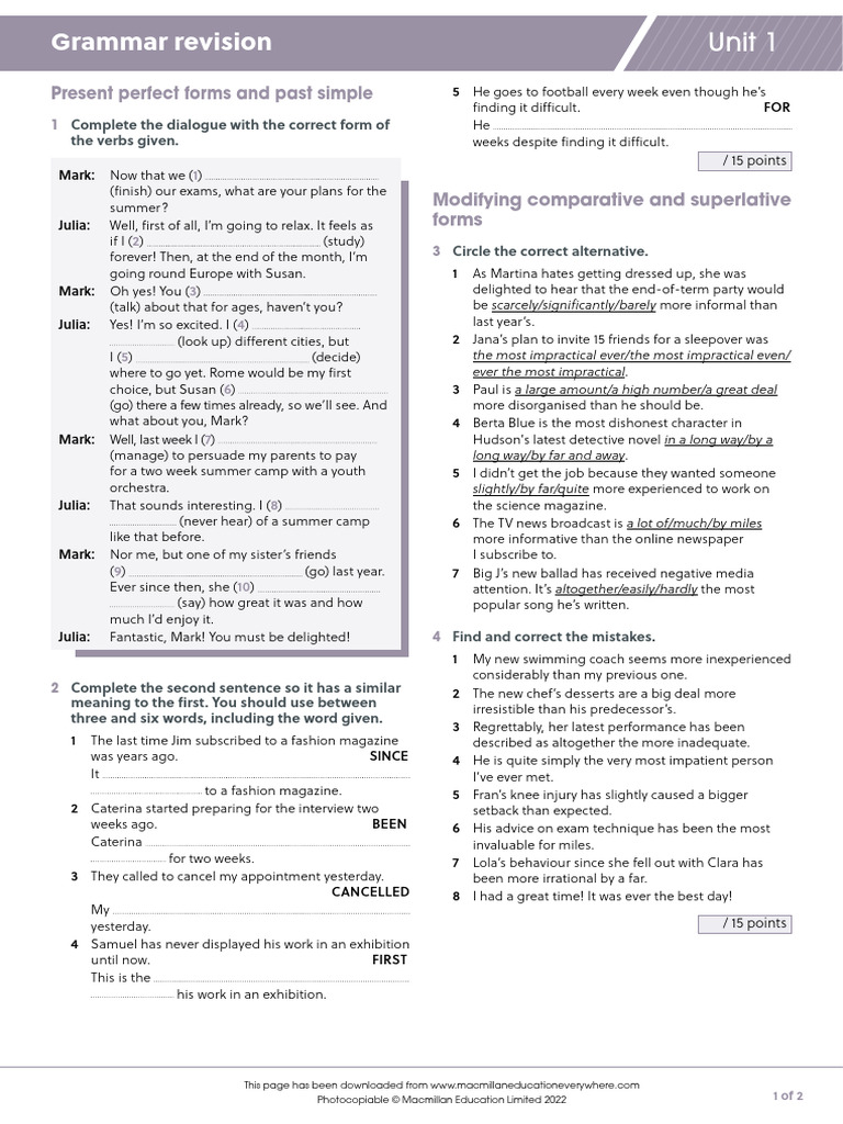 C1 Grammar Revision Exercises | PDF