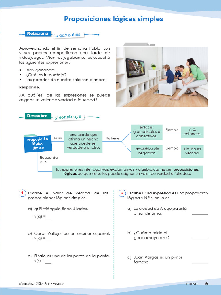 Preposiciones Logicas Simples 6to | PDF | Proposición | Verdad