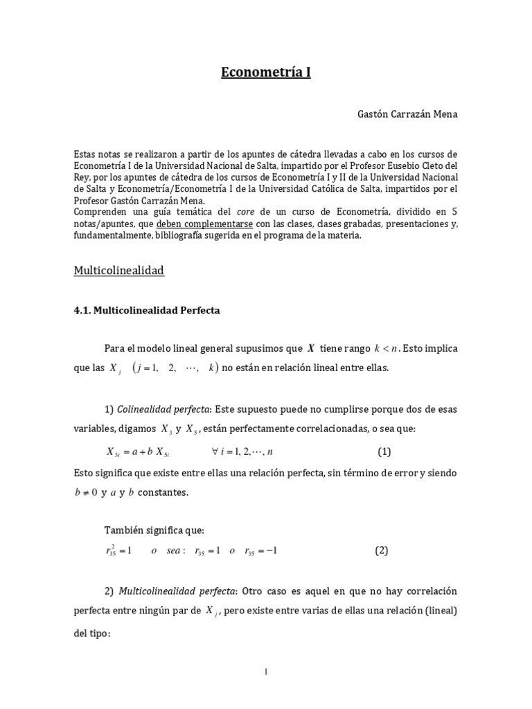 Multicolinealidad en Econometría | PDF | Multicolinealidad | Econometría