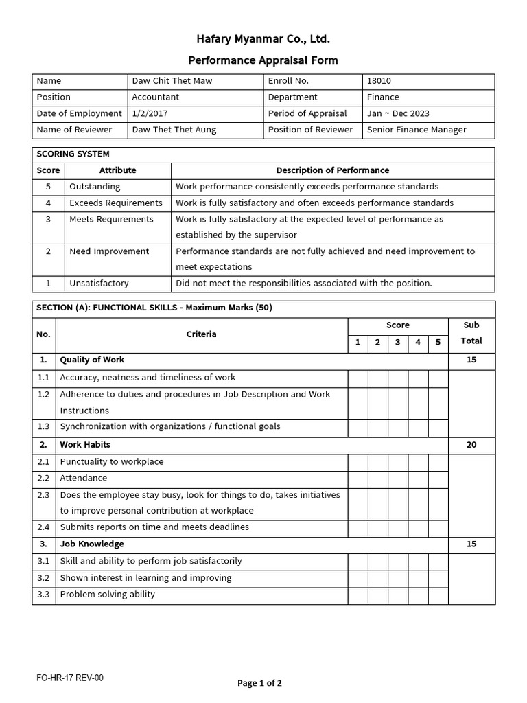 Employee Performance Appraisal Form | PDF | Performance Appraisal ...