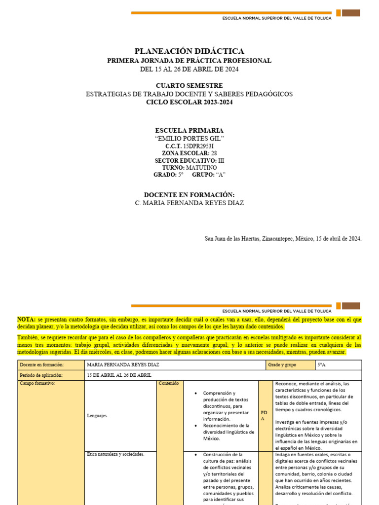 Formatos de Planeación 4° Sem - 23 - 24 | PDF | Evaluación | Aprendizaje