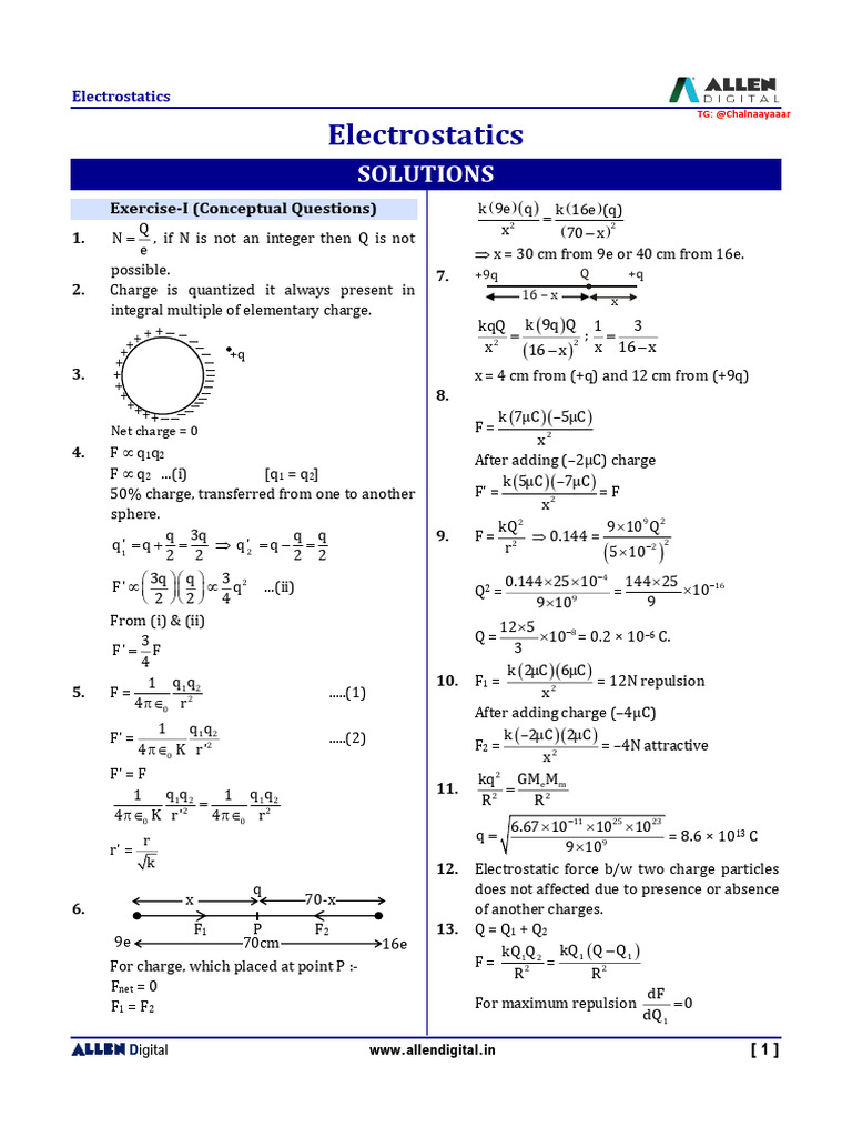 ELECTROSTATICS | PDF | Nuclear Force | Electromagnetism