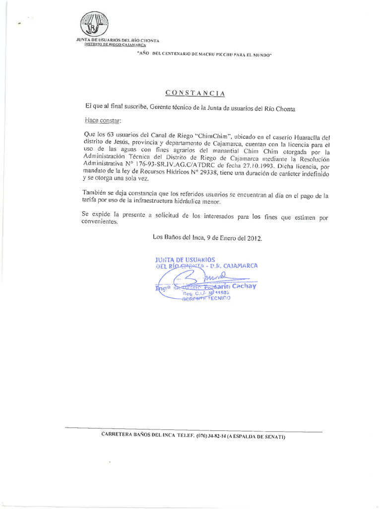 Constancia, Fines Del Agua | PDF