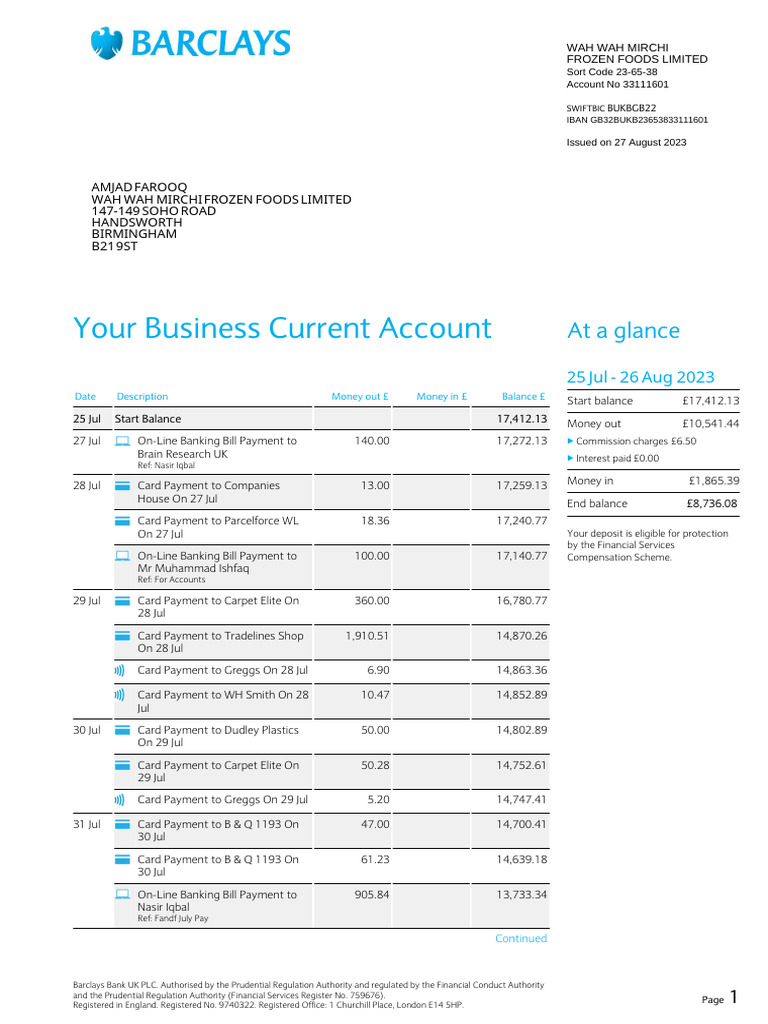 Barclays Business Account Statement | PDF | Overdraft | Banking