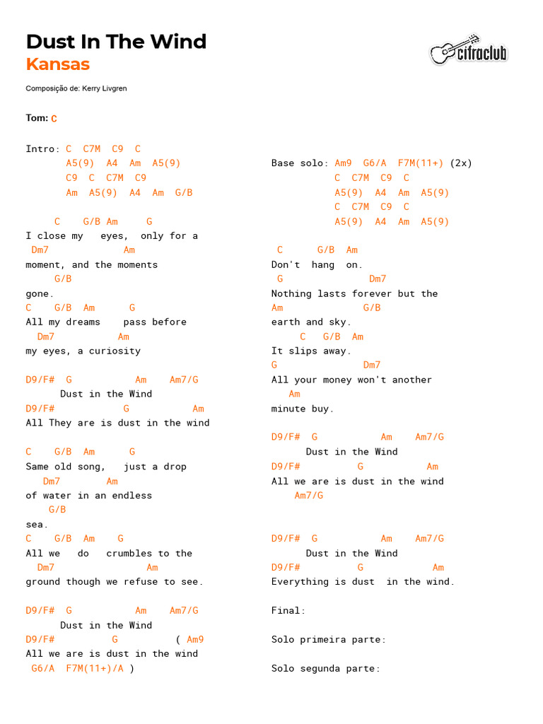 Cifra Club - Kansas - Dust in The Wind | PDF | American Songs | Rock Songs