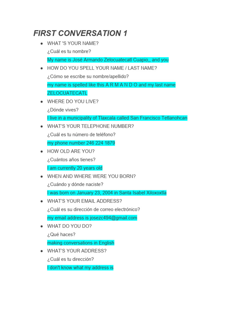 First Conversation 1 | PDF | Language Arts & Discipline | Lifestyle