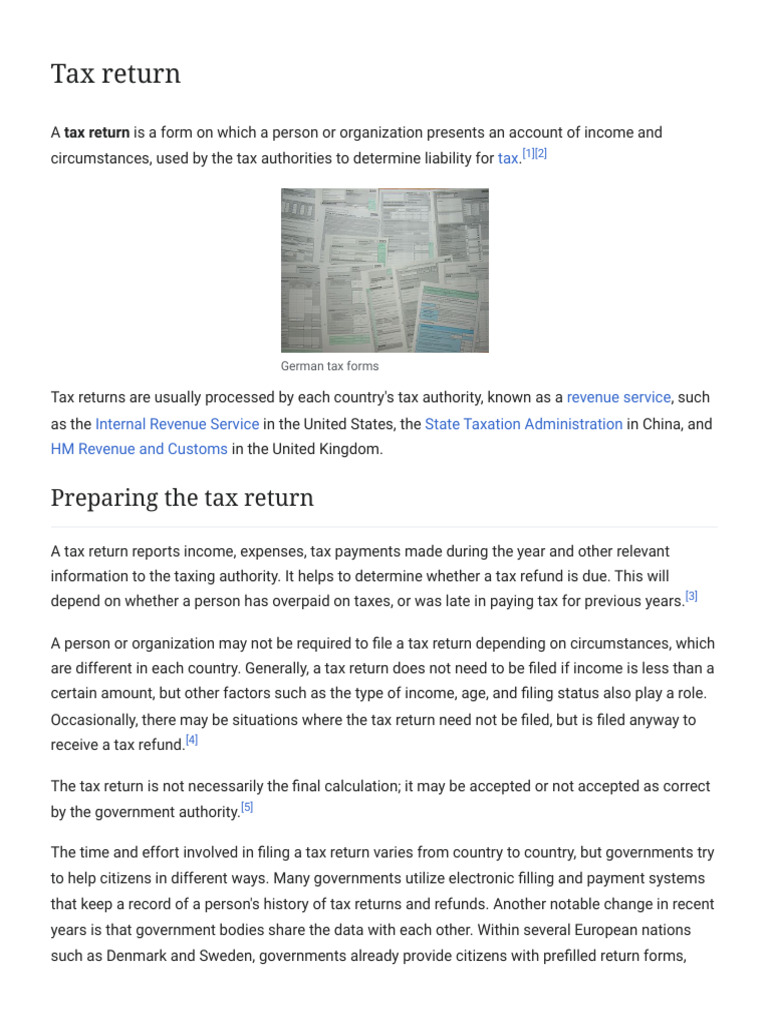 Tax Return - Wikipedia | PDF | Taxes | Government Finances