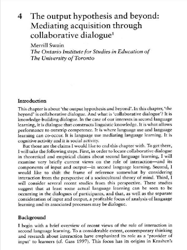 SWAIN-The Output Hypothesis and Beyond | PDF