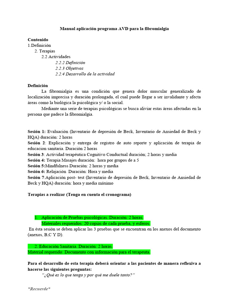 Manual Avd | PDF | Experiencia | Fibromialgia