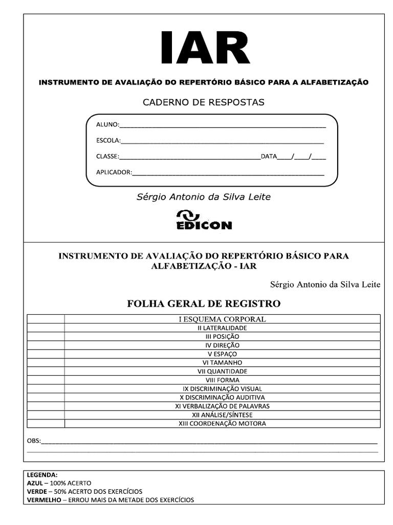 IAR - Repertório para Alfabetização. | PDF